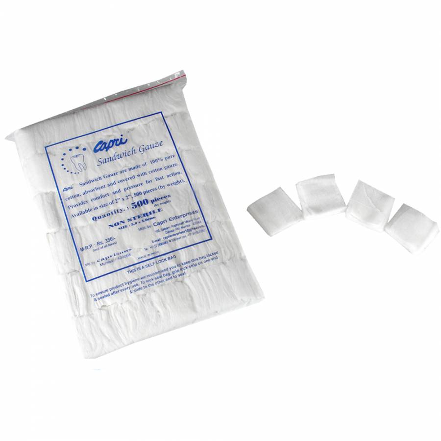 Buy CAPRI Sandwich Gauze 5.0 Cms. X 5.0 Cms. Online at Best Price ...